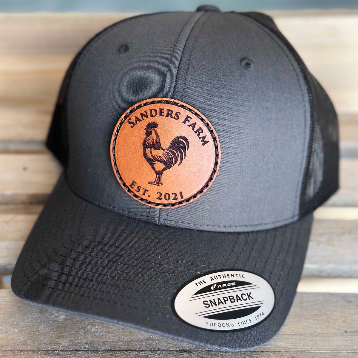 Custom Rooster Leather Patch Mesh Snapback Trucker Hat – On Point Forge ...
